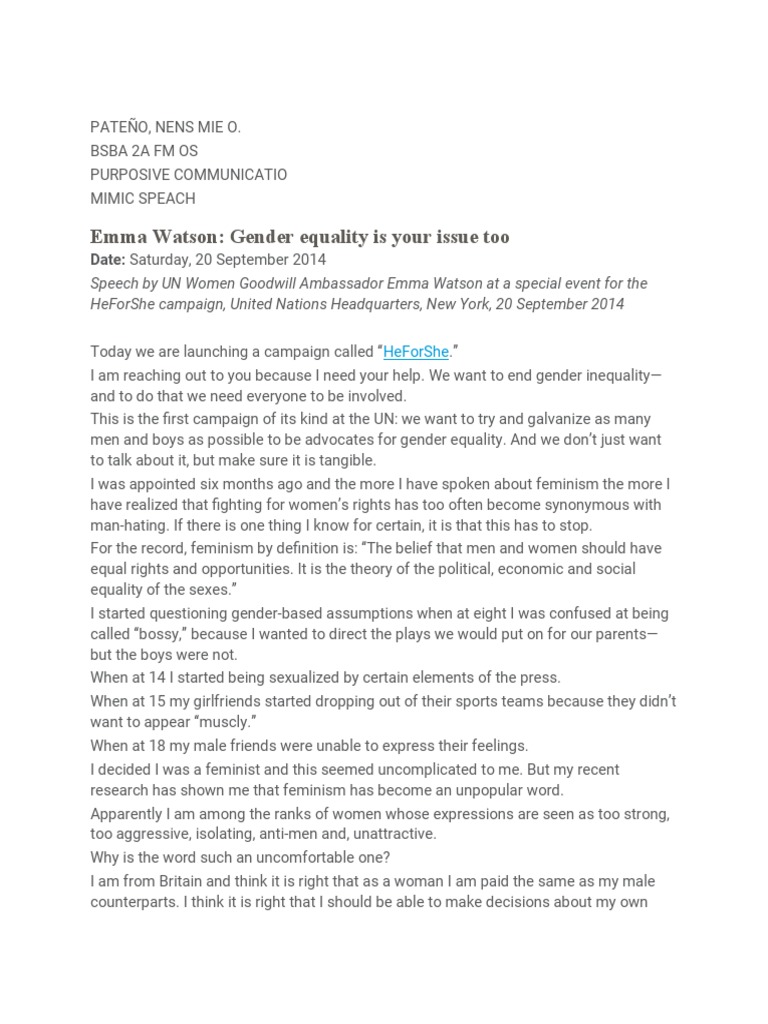 Emma Watson Script | PDF | Feminism | Gender Studies