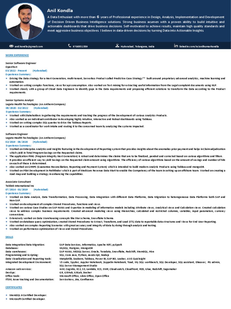 Anil Kondla BI | PDF | Microsoft Sql Server | Computer Data