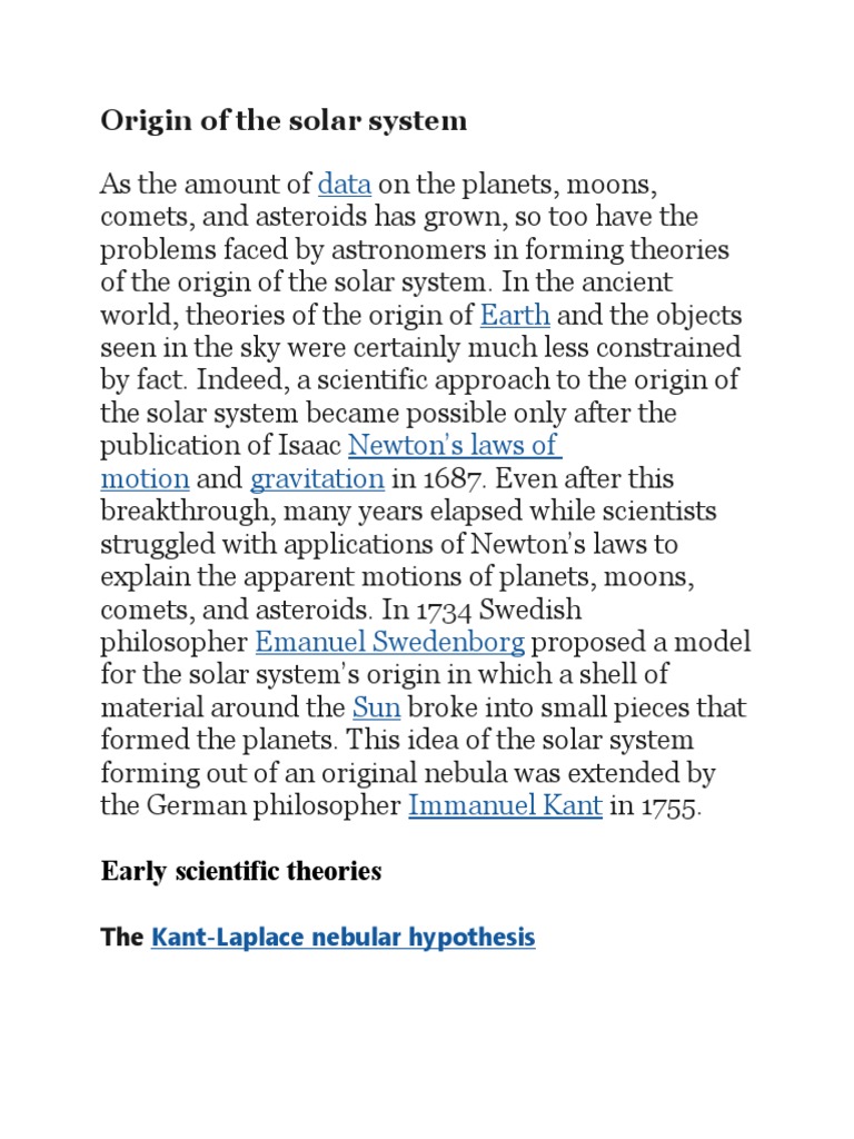 Origin of The Solar System | PDF | Formation And Evolution Of The Solar ...