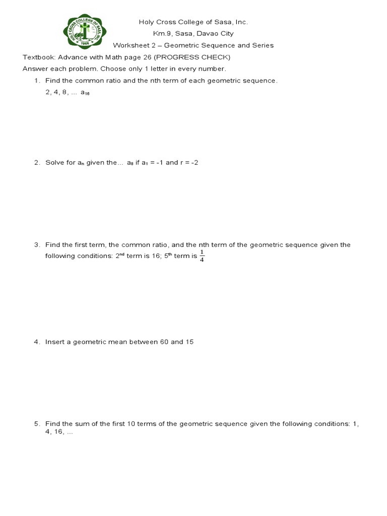 Worksheet 2 - Geometric Sequence and Series | PDF