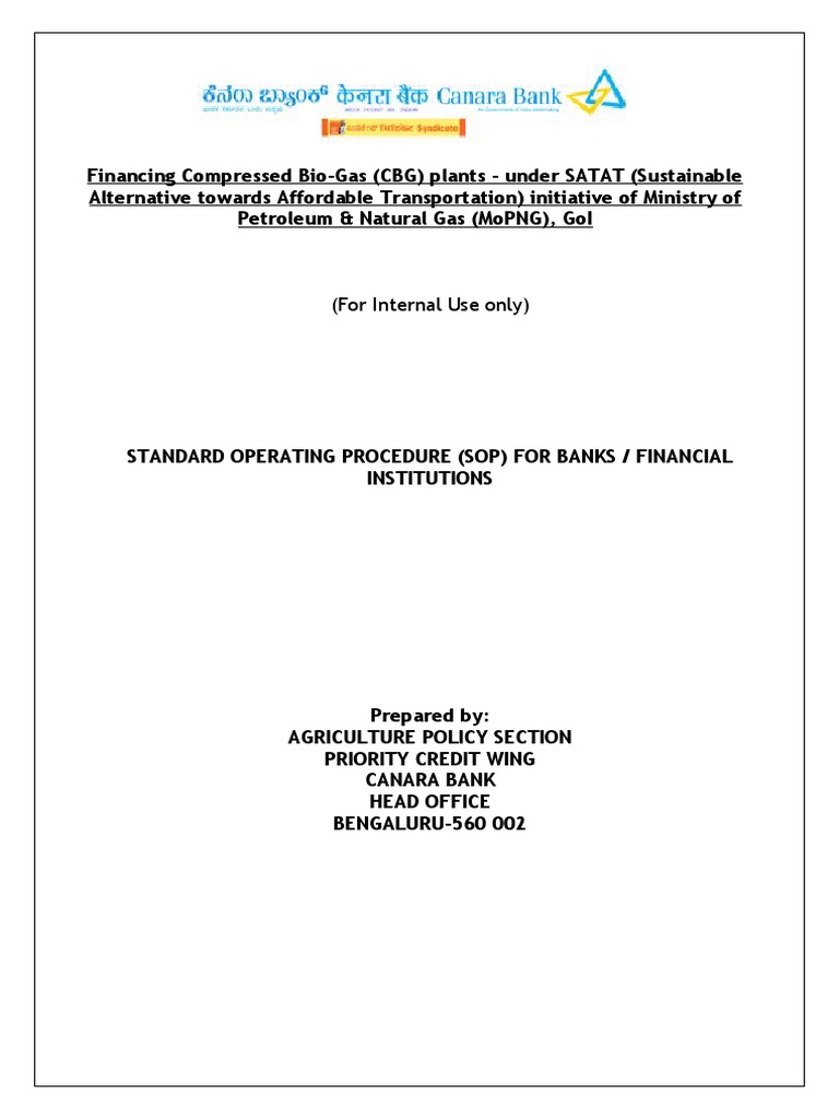 SOP - Compressed Bio Gas Plants Finance - For - ALL BANKS or FIs | PDF ...
