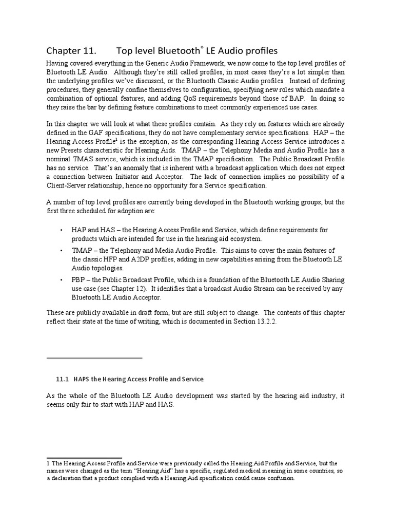 Chapter 11 The Hearing Access Profile | PDF | Hearing Aid | Bluetooth