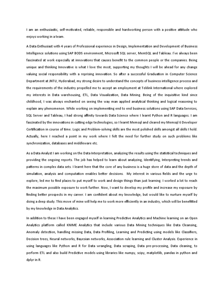 Resume Summary | PDF | Microsoft Sql Server | Analytics Resume Summary | PDF | Microsoft Sql Server | Analytics