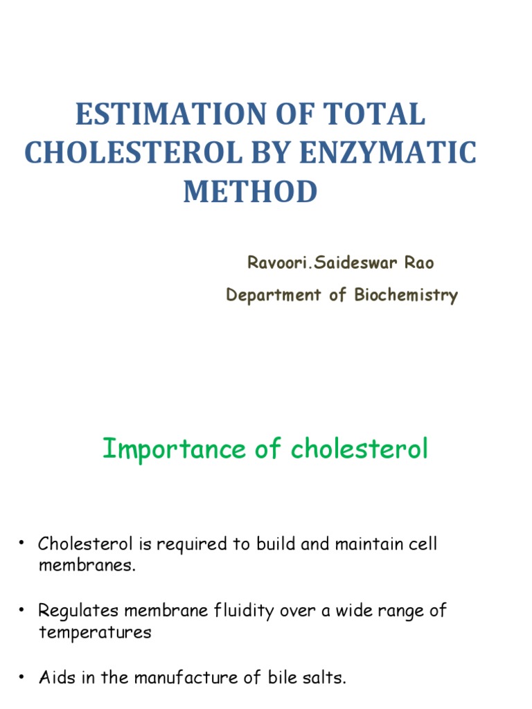 CHOLESTEROL Estimation | PDF | Hypercholesterolemia | Cholesterol