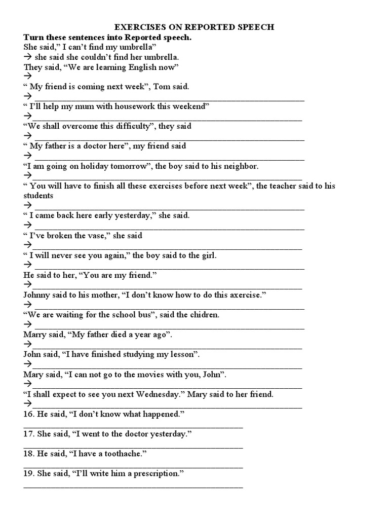 Reported Speech Exercise Guide | PDF | Language Arts & Discipline