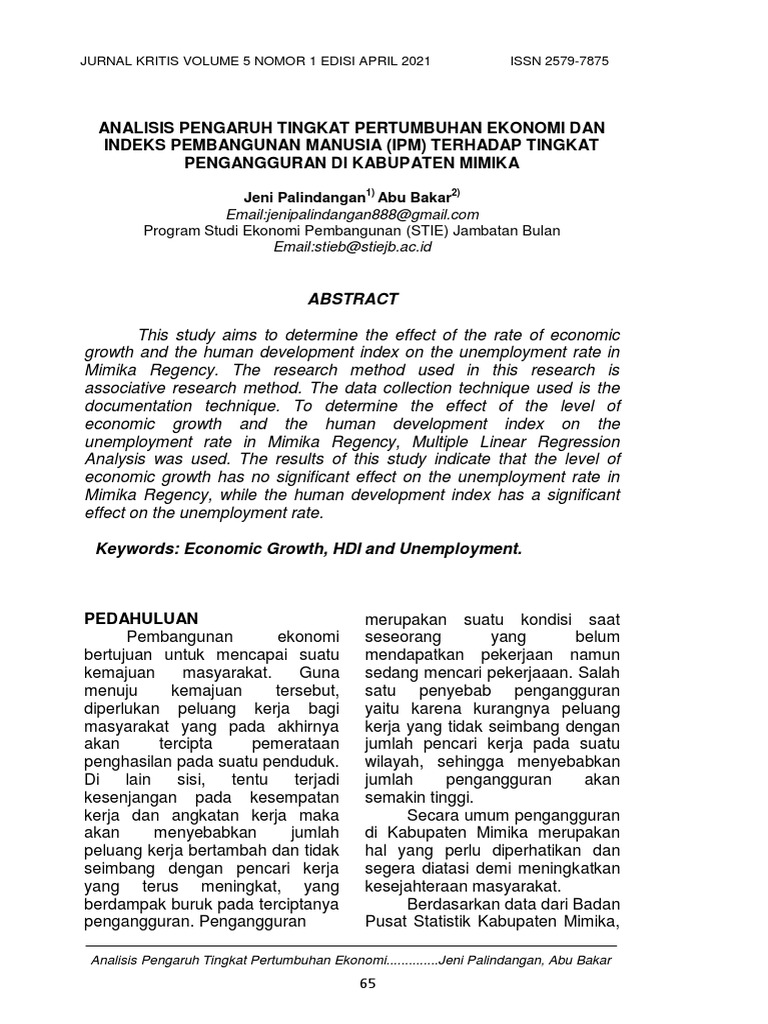 Analisis Pengaruh Tingkat Pertumbuhan Ekonomi Dan Indeks Pembangunan Manusia (Ipm) Terhadap ...