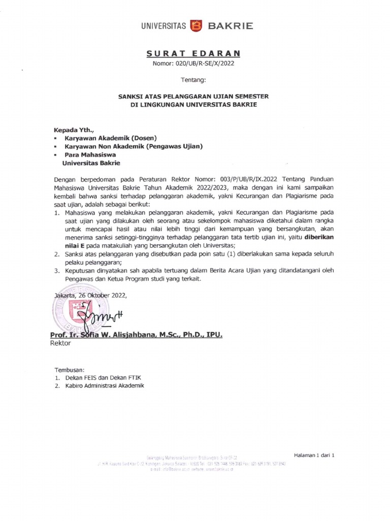 Tata Tertib Ujian Universitas Bakrie | PDF