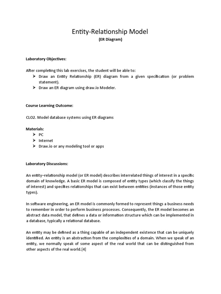 Erd Lab Manual Pdf Conceptual Model Computing