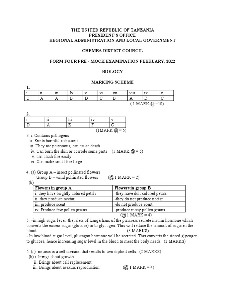 Biology Marking Scheme | PDF | Water | Hypoglycemia