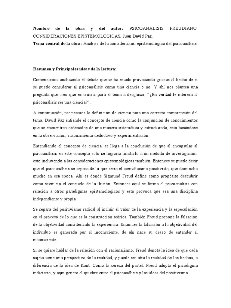 Psicoanalisis y Epistemologia | PDF | Psicoanálisis | Mente inconsciente