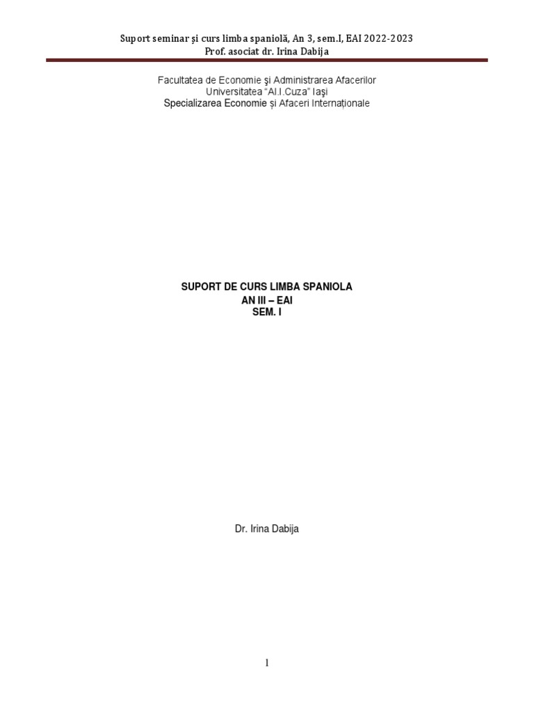 Suport Sem Curs SP EAI An 3 Sem 1 | PDF | Verbo | Sustantivo