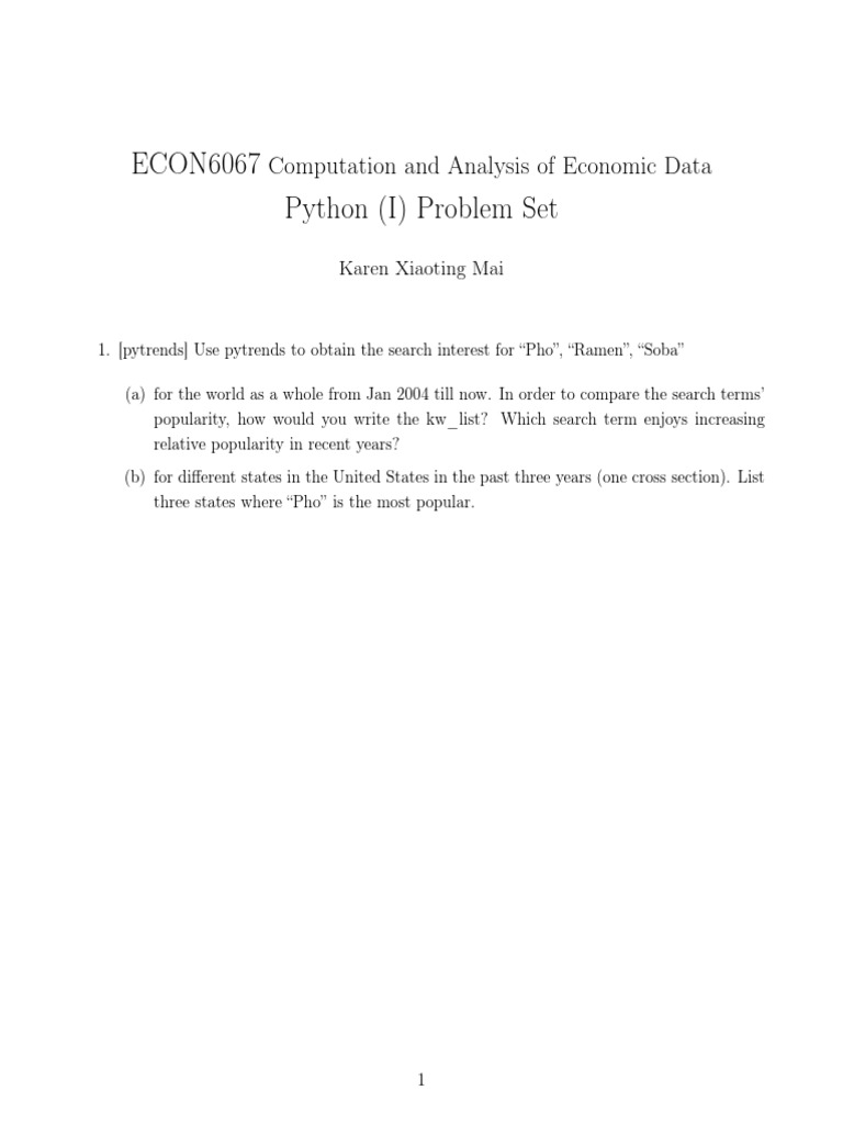 ECON6067 Python (I) Problem Set | PDF | Games & Activities | Social Science