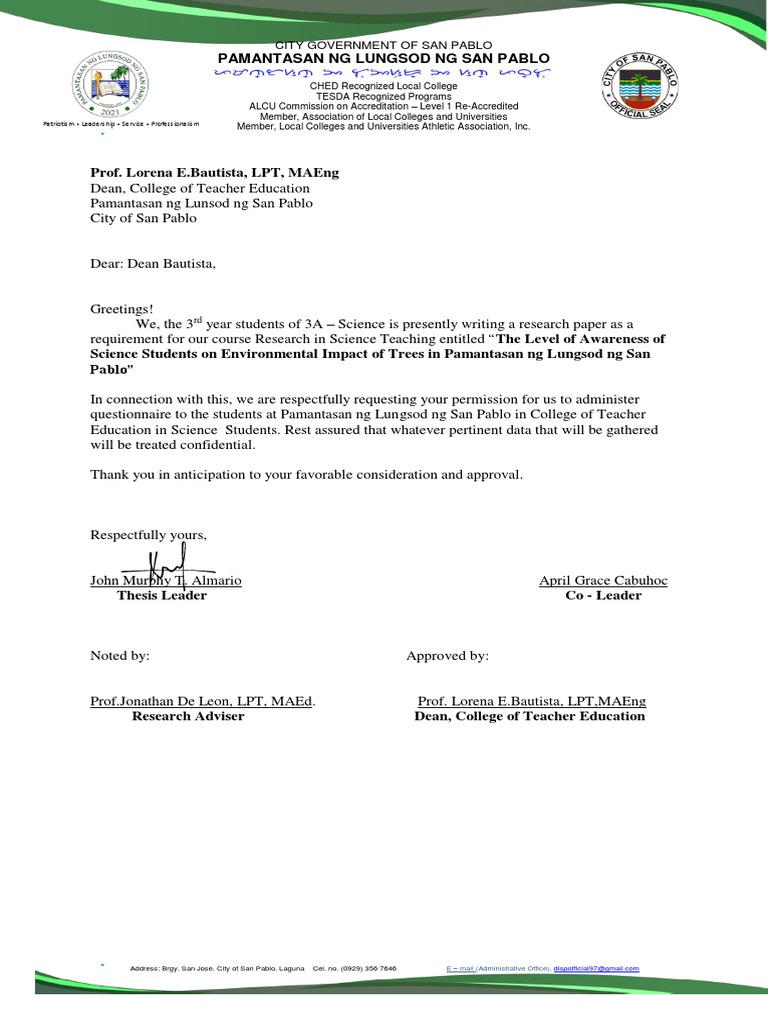 PLSP - Letter To The Dean - Group 2 | PDF | Academia | Educational Stages