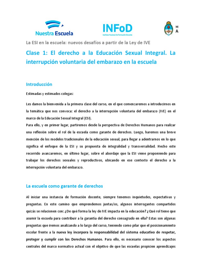 209 La ESI en La Escuela IVE Clase01 | PDF | Educación sexual | La sexualidad humana