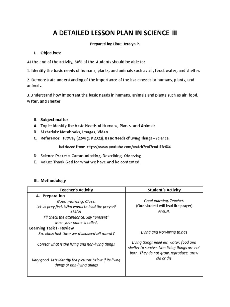 Lesson Plan in Science 3 | PDF | Lesson Plan | Science
