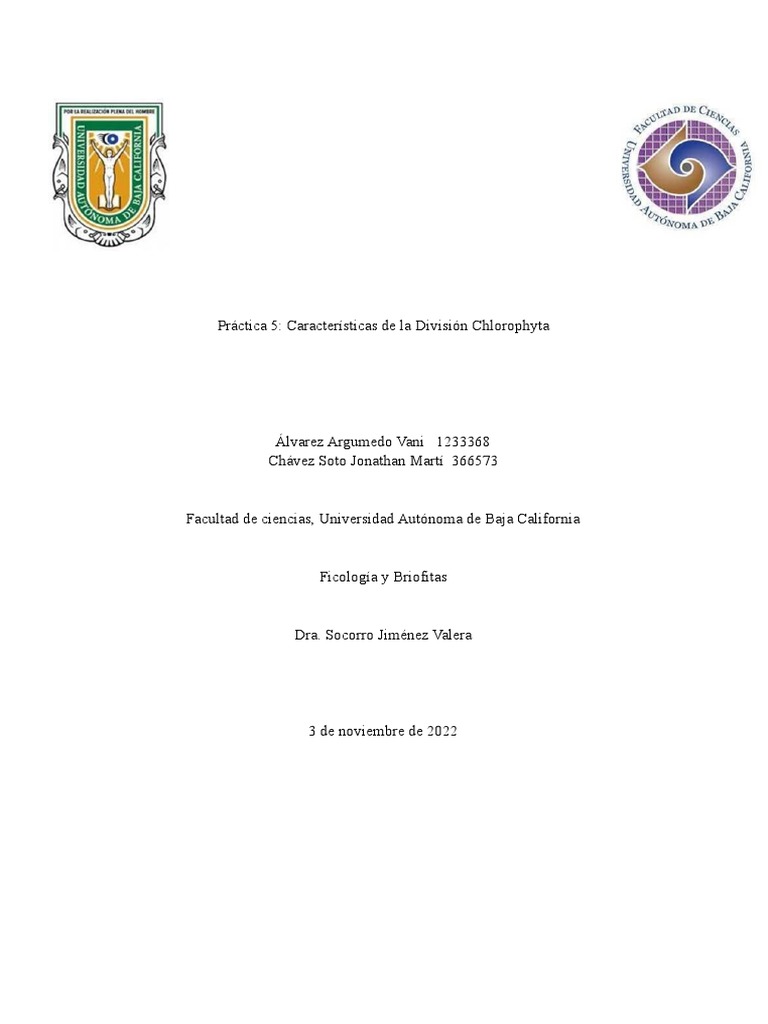 Práctica 5 - Características de La División Chlorophyta | PDF | Botánica | Plantas