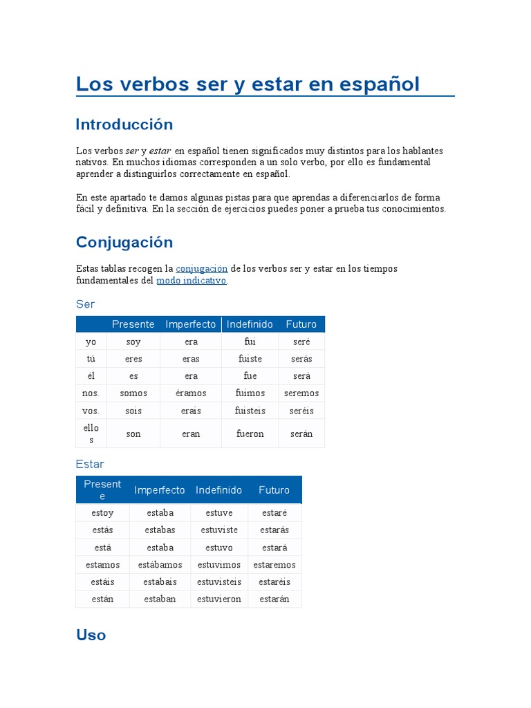 Los Verbos Ser y Estar en Español | PDF | Verbo | Lengua española