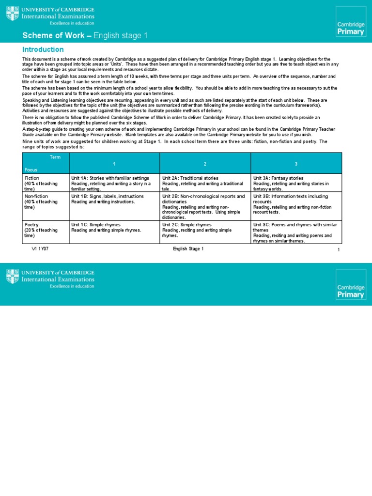 Cambridge Scheme of Work | PDF | Phonics | Syllable