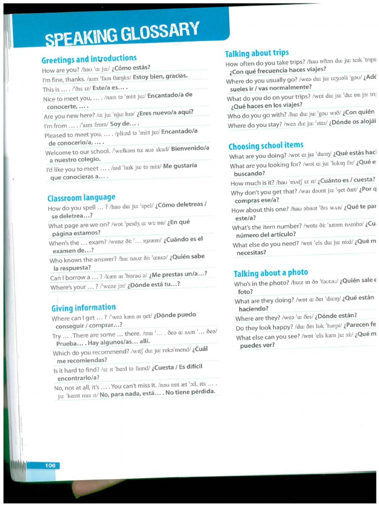 Speaking Glossary | PDF