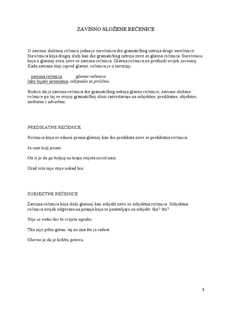 Zavisno Složene Rečenice | PDF