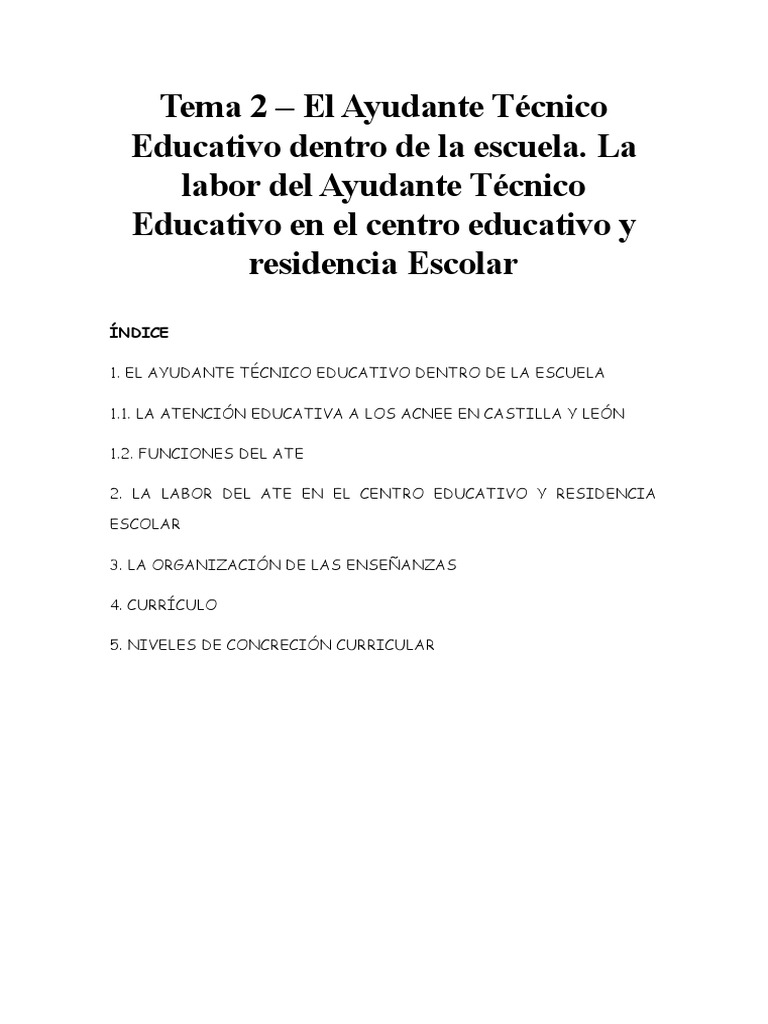 Funciones del Ayudante Técnico Educativo | PDF | Educación especial ...