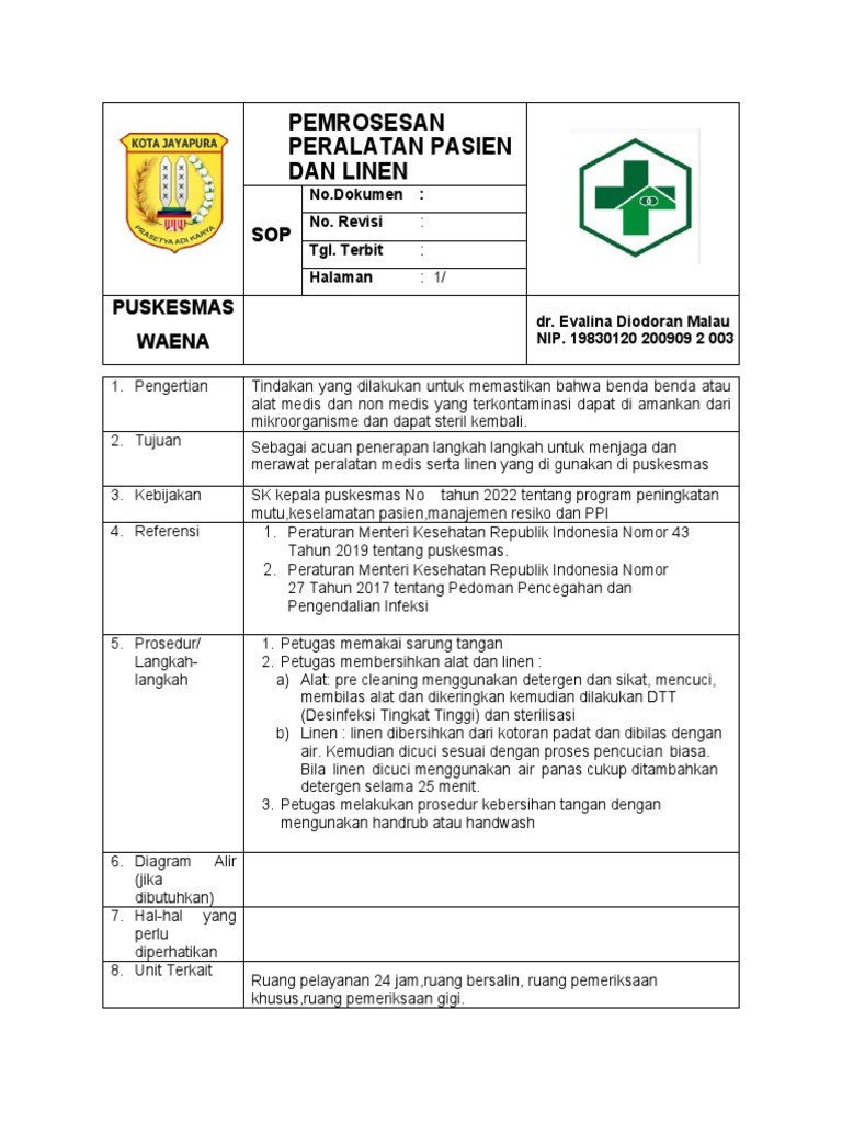Sop Pemrosesan Peralatan Pasien Dan Linen | PDF