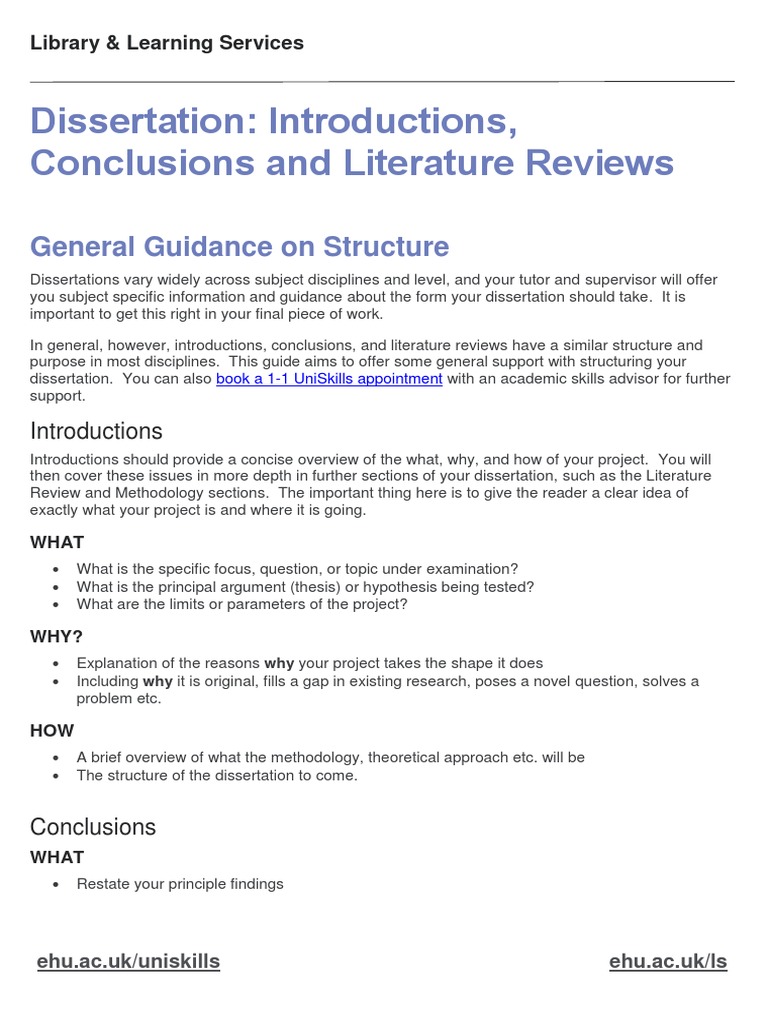 Dissertation Guide - Introductions, Conclusions and Literature Reviews ...
