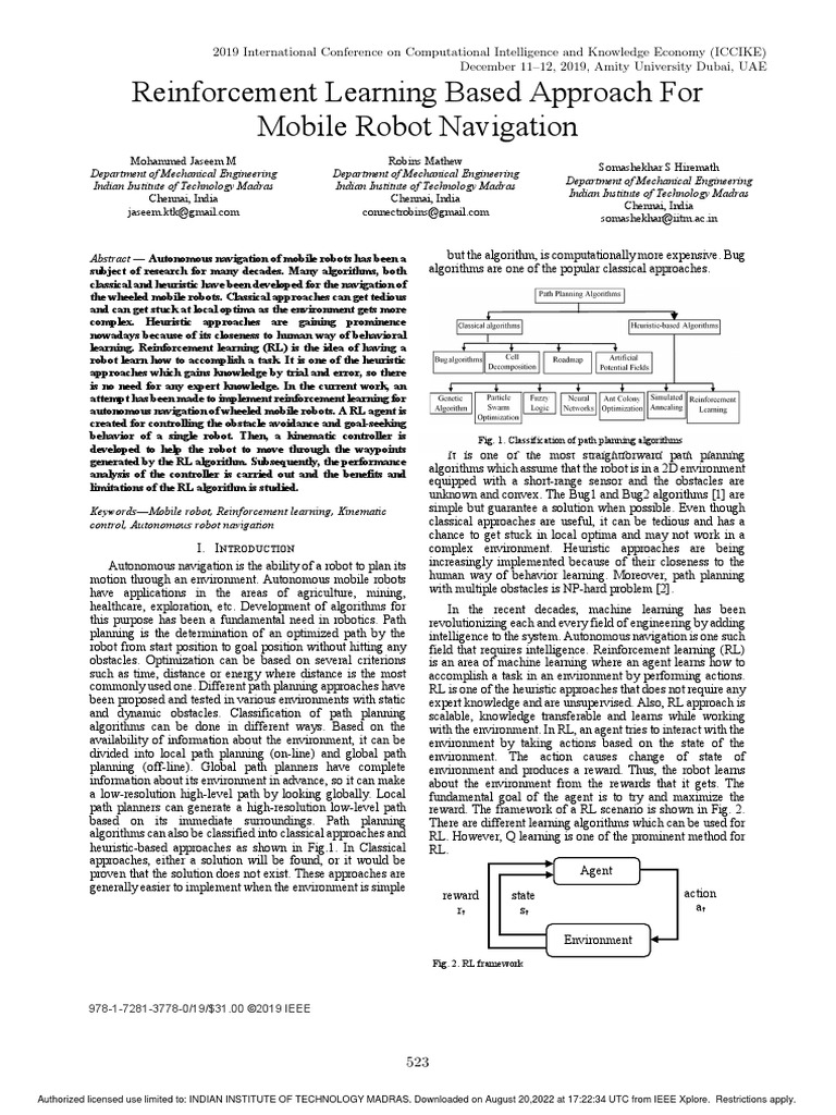 Reinforcement Learning Based Approach For Mobile Robot Navigation | PDF