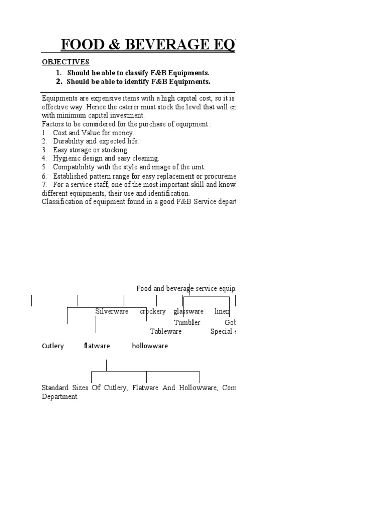 Chapter 2 Food and Beverage Equipments | PDF | Tableware | Food And Drink