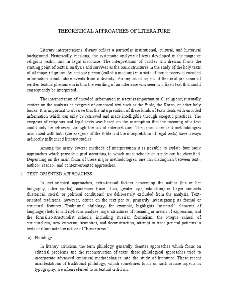Theoretical Approaches To Literature | PDF | Exegesis | Literary Theory