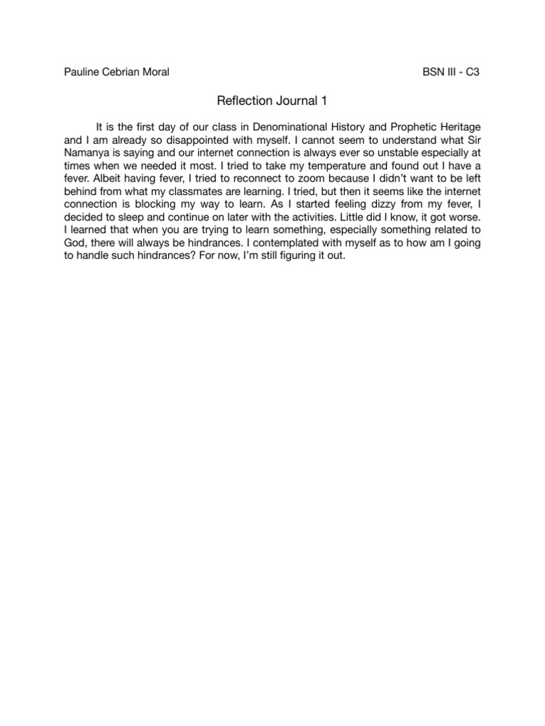 MORAL - Reflection Journal 1 | PDF