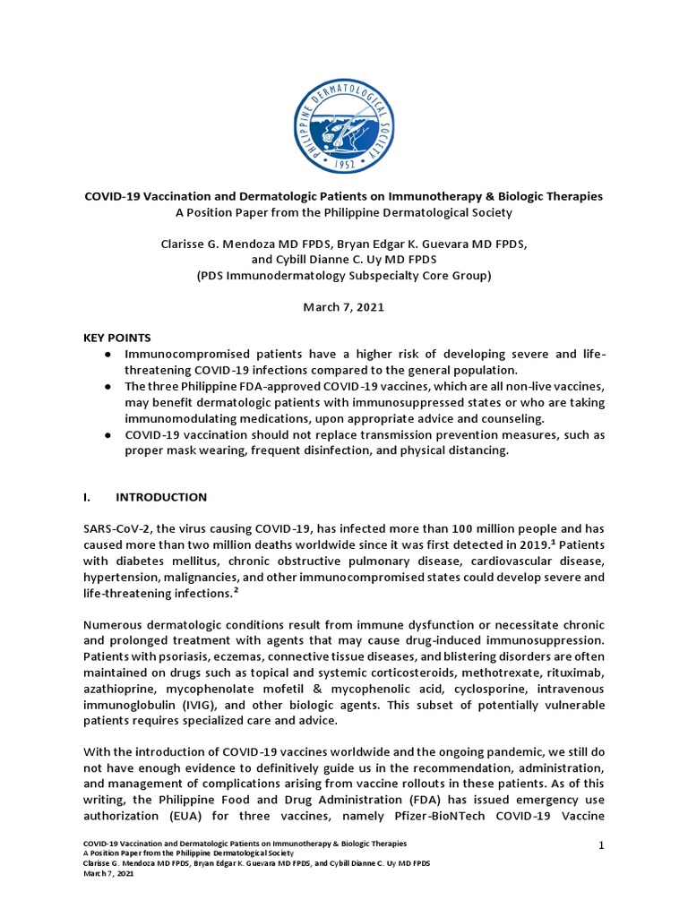 PDS Position Paper On Covid Vaccination - Final - 3 7 21 | PDF ...