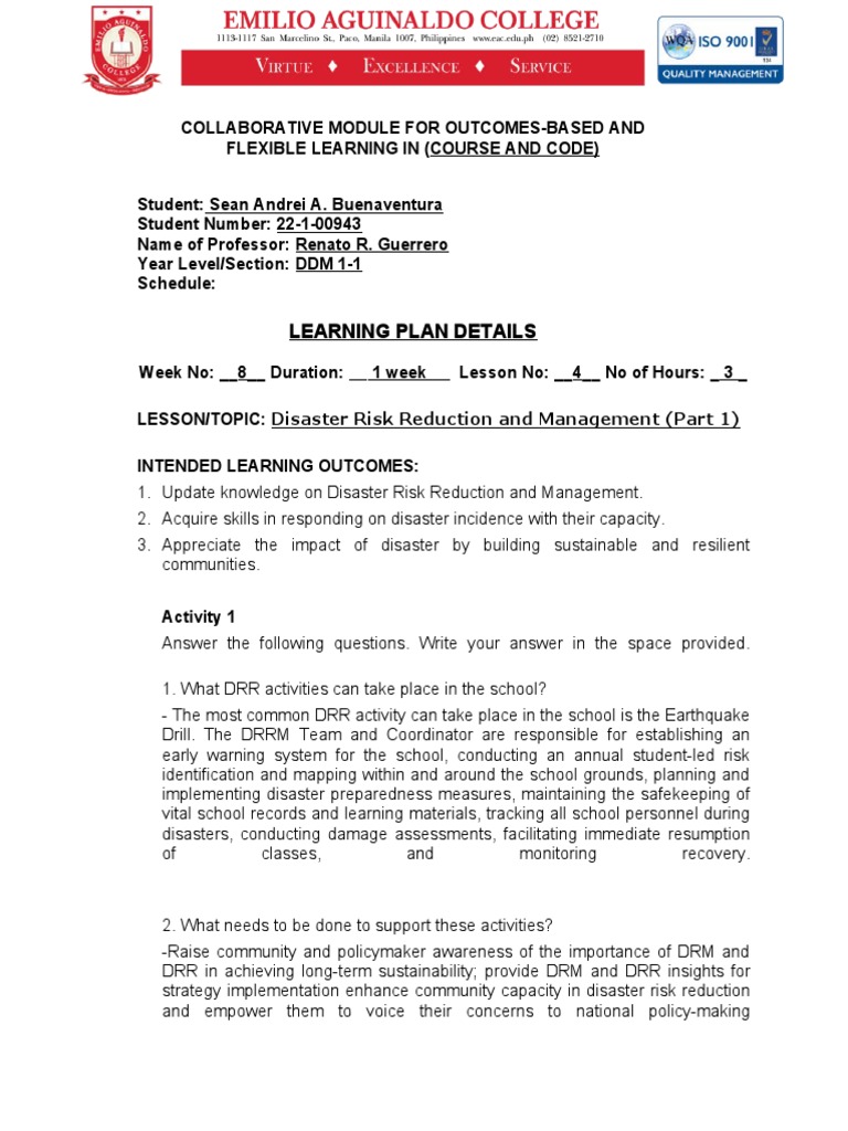 NSTP CWTS 1 Module 4 Disaster Risk Reduction and ManagementPart 1 - 1 ...