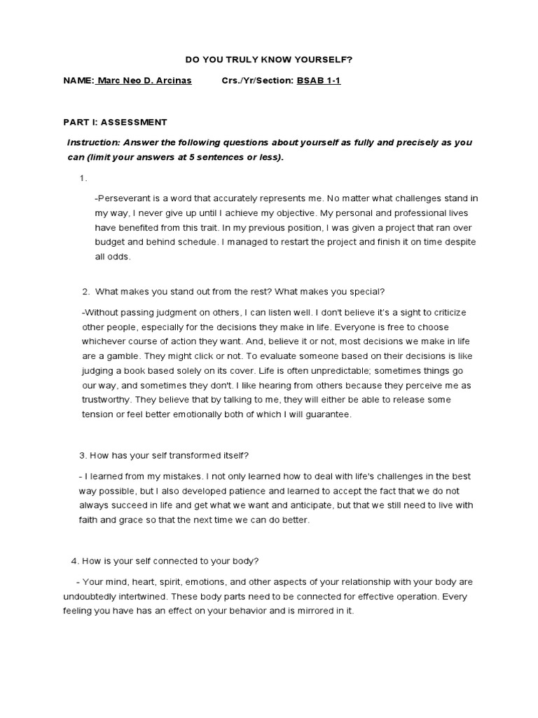 DO YOU TRULY KNOW YOURSELF Activity 1 | PDF | Soul | Mind