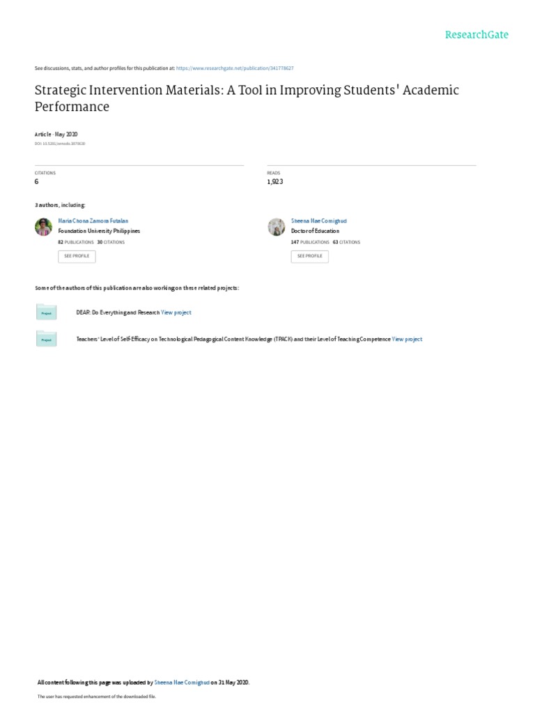 Strategic Intervention Materials AToolin Improving Students Academic ...