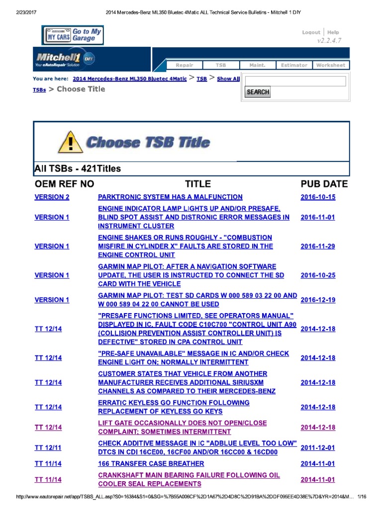 2014 Mercedes-Benz ML350 Bluetec 4matic... Cal Service Bulletins ...