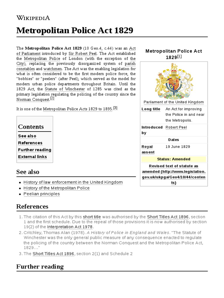 Metropolitan Police Act 1829 | PDF | Police | Act Of Parliament