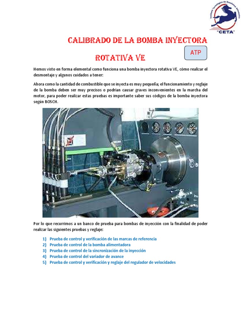 Calibrado de La Bomba Inyectora Rotativa VE 2 | PDF | Inyección de combustible | Bomba