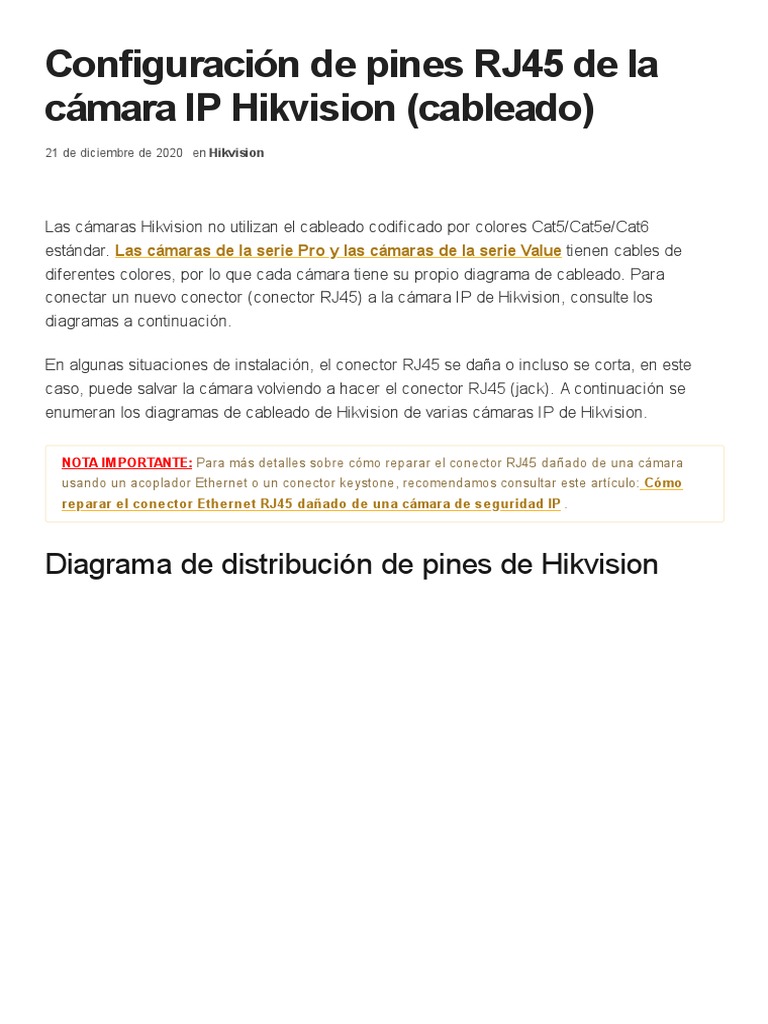 Pin-Out RJ45 de La Cámara IP Hikvision (Cableado) | PDF | Ethernet ...