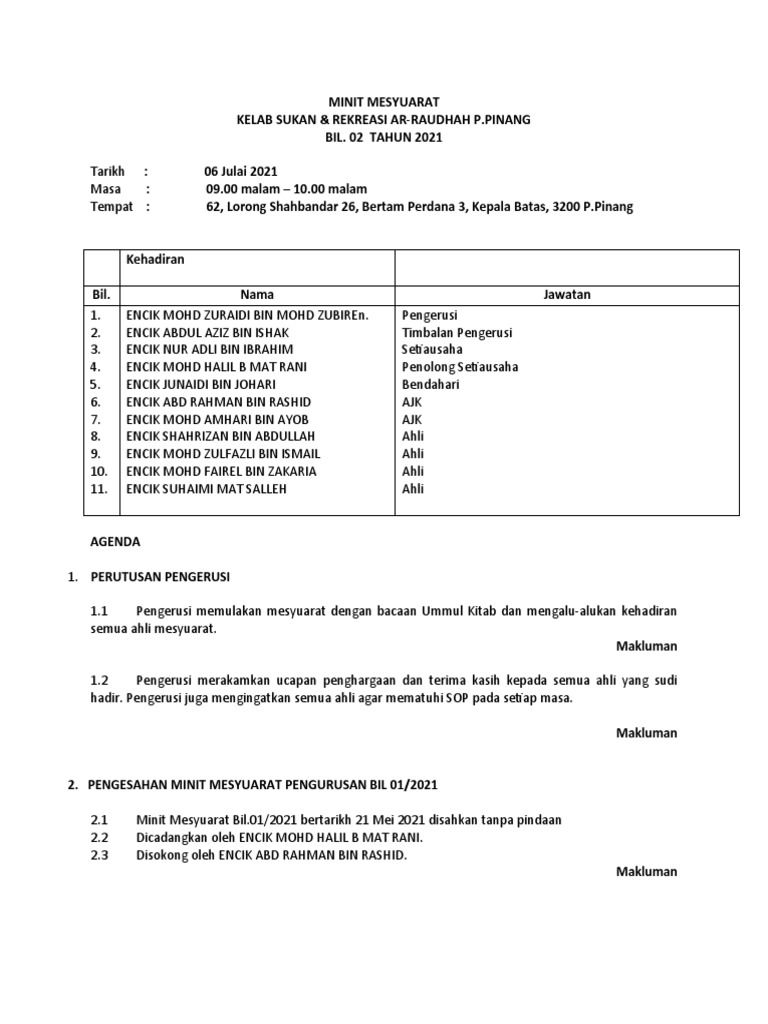 Minit Mesyuarat Pengurusan | PDF