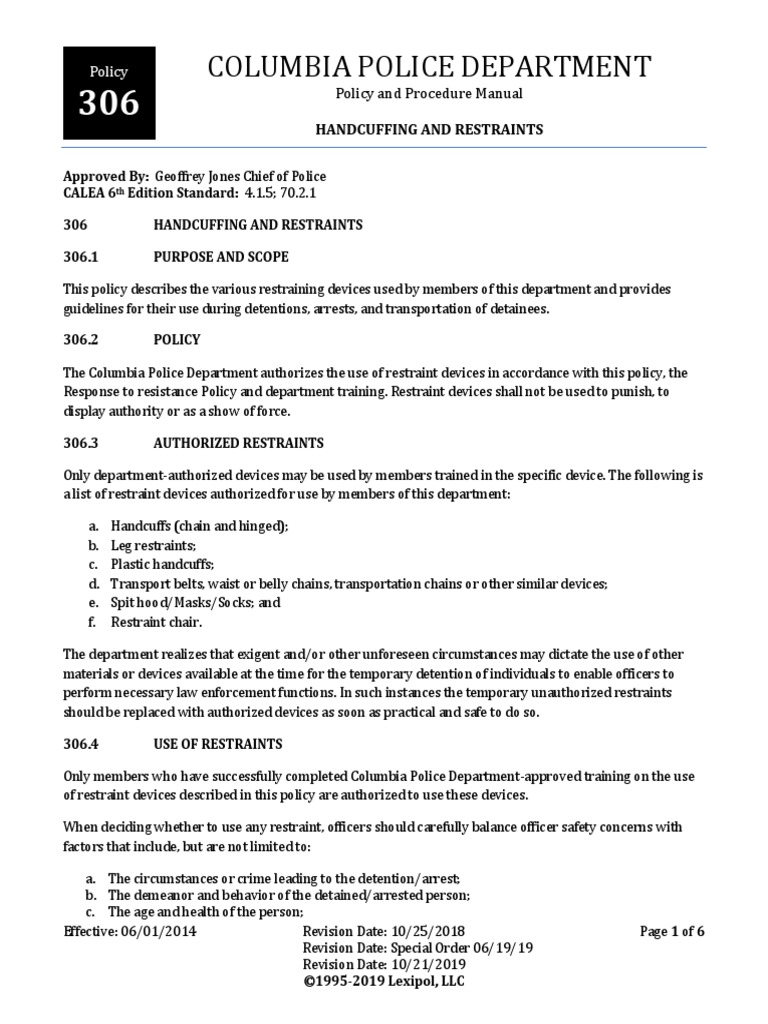 Columbia Police Department: Policy | Download Free PDF | Handcuffs ...
