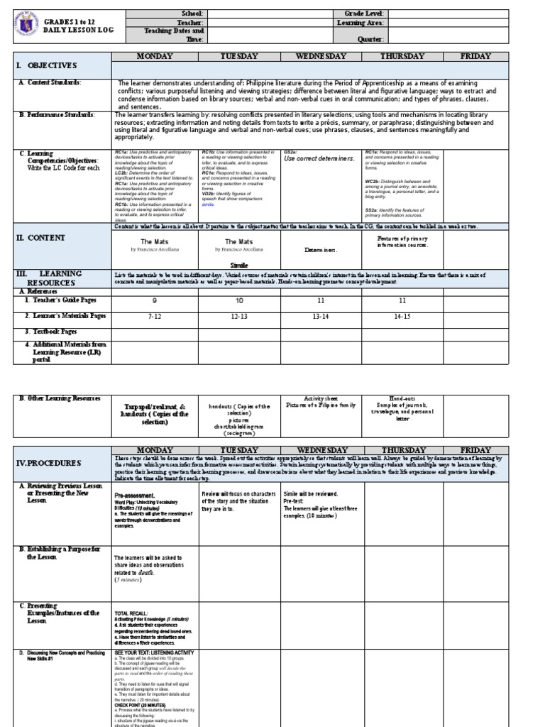 English Sample DLL | PDF | Learning | Reading Comprehension