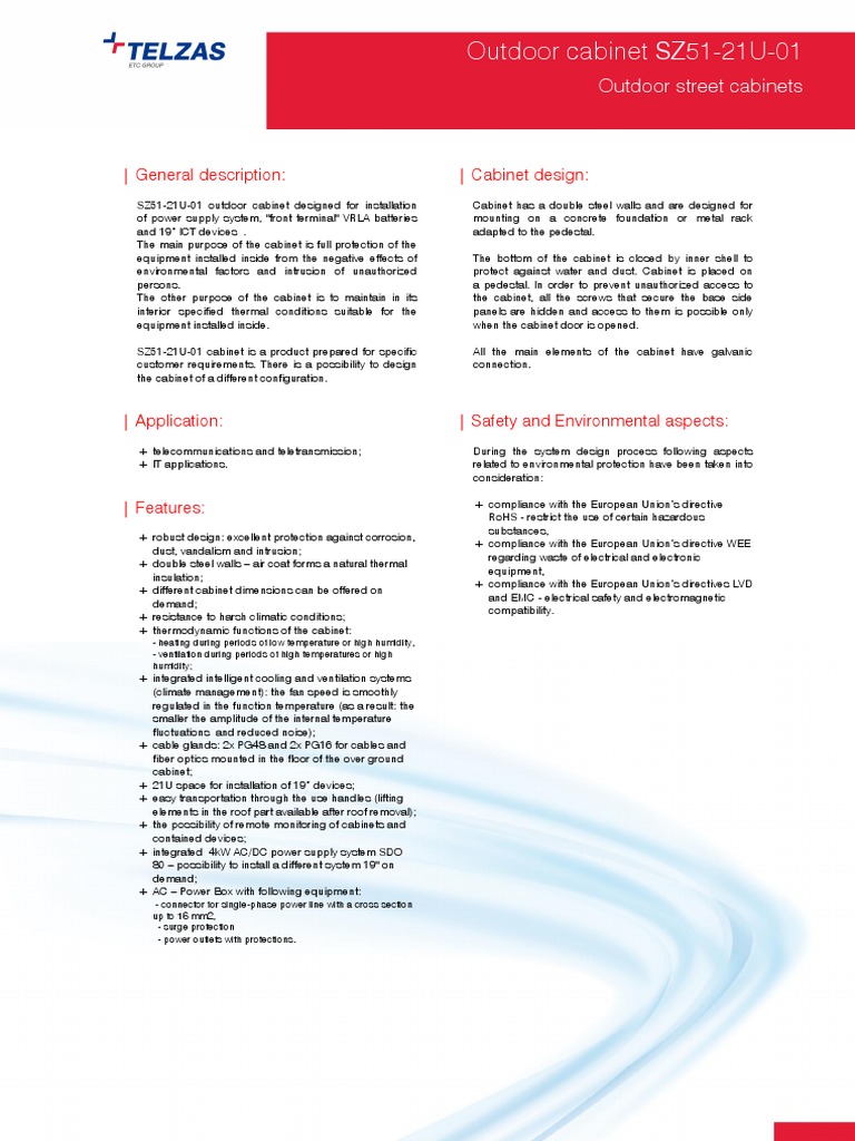 SZ51-21U-01 Street Cabinet ENG v2.0 | Download Free PDF | Power Supply | Building Engineering