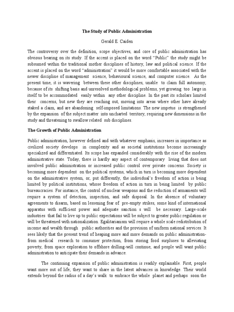 Caiden, G., The Study of Public Administration | PDF | Public ...