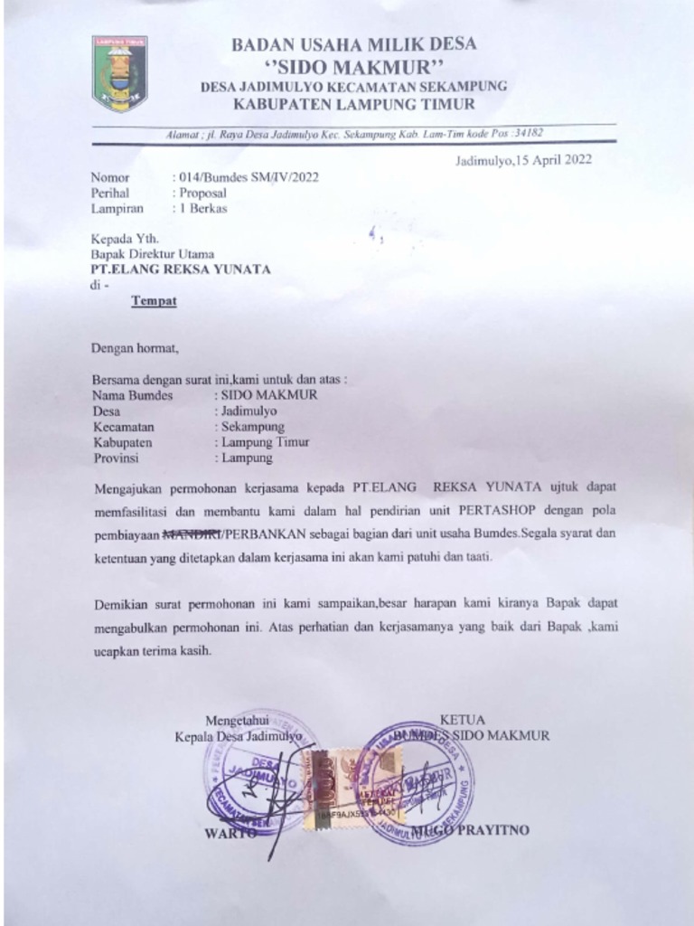 Proposal Pertashop BUMDes Sido Makmur 1 | PDF