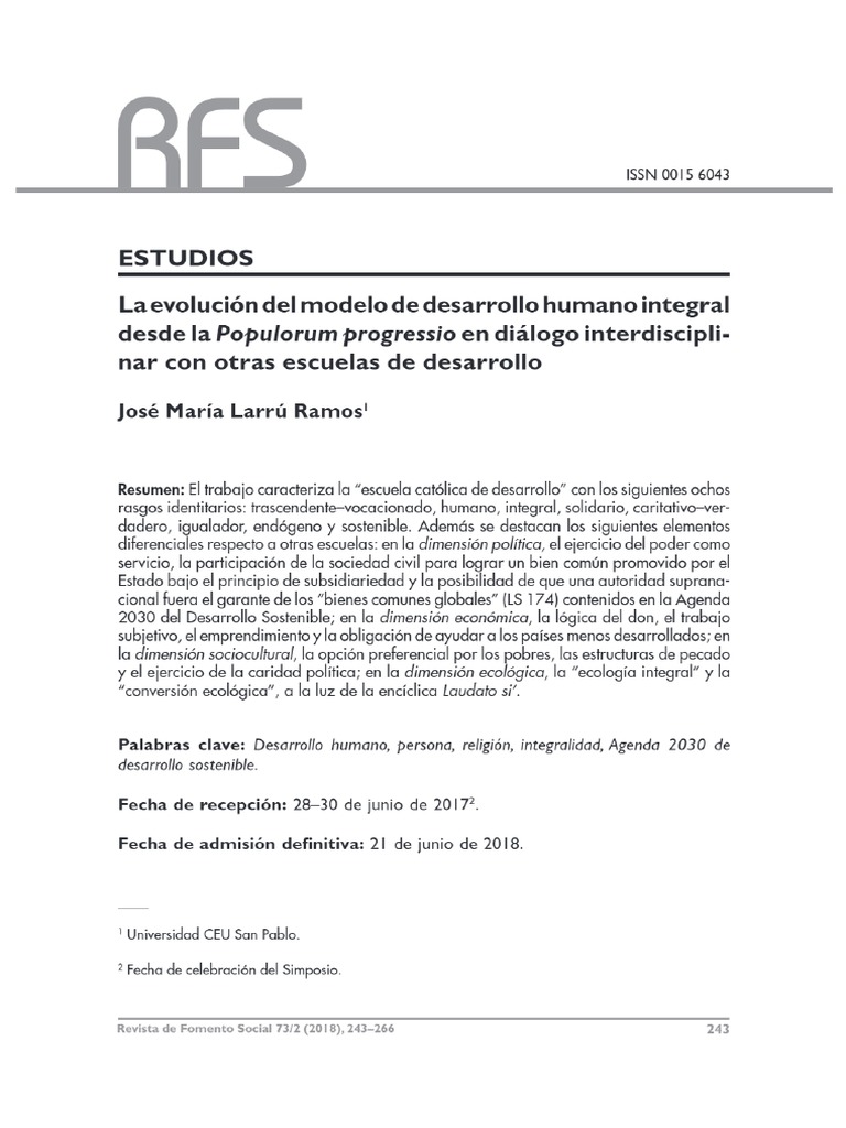 Lectura 3 - Vista de La Evolucion Del Modelo de Desarrollo Humano Integral Desde La Populorum ...