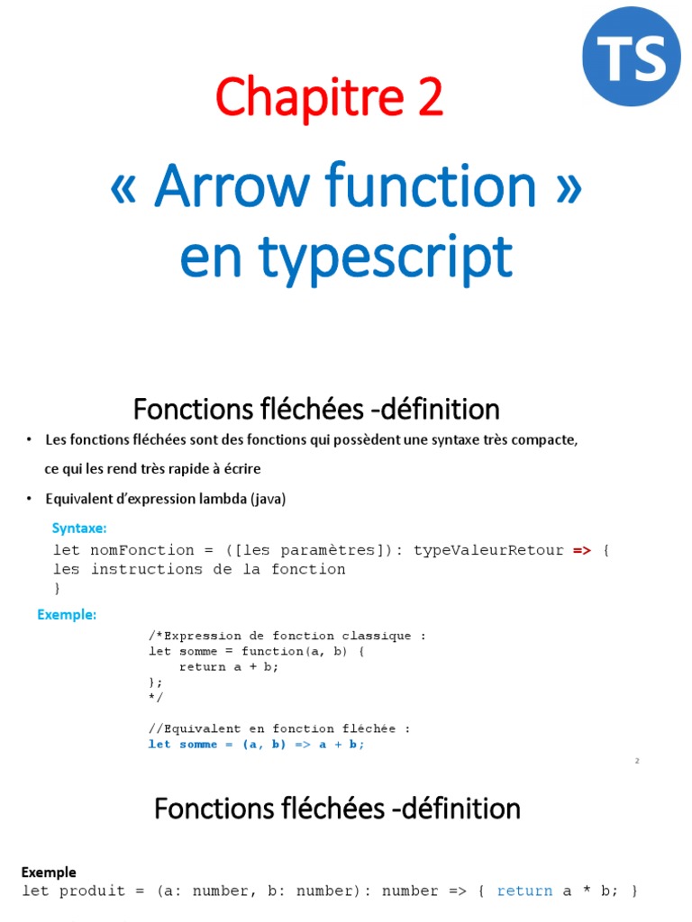 Chapitre 2 Arrow Function en Typescript | PDF | Informatique | Développement de logiciel