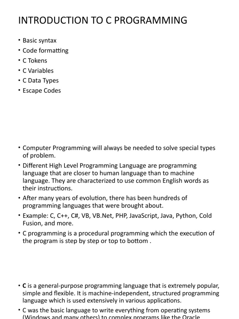 Basic Syntax In C Pdf Integer Computer Science Variable 