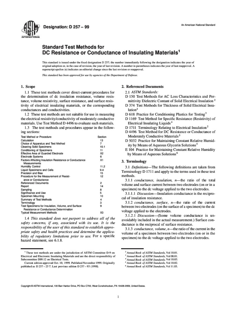 1) Astm-D257-99 | Download Free PDF | Electrical Resistance And ...