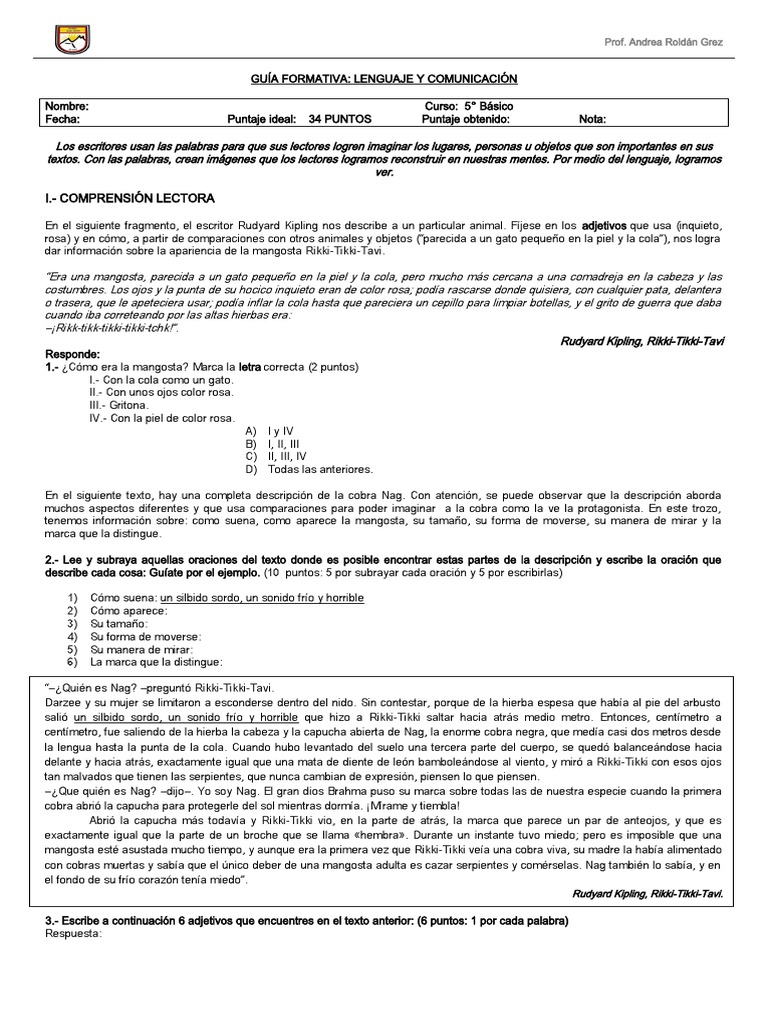 Guía Formativa Lenguaje 5° | PDF | Artes del Lenguaje y Comunicación ...